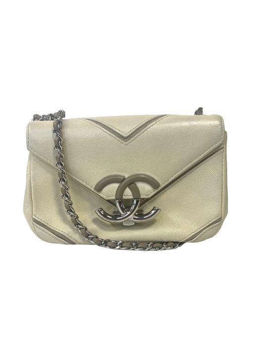 Chanel Macro Chevron Crossbody Flap Bag in Ivory Caviar Leather | Again ...